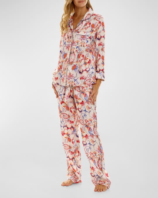 The Lazy Poet Emma Monkey-Print Linen Pajama Set | Neiman Marcus
