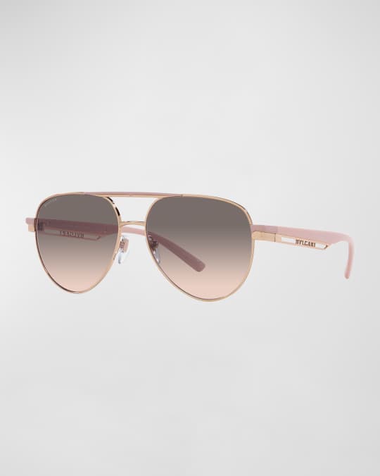 BVLGARI Gradient Logo Steel & Plastic Aviator Sunglasses | Neiman Marcus