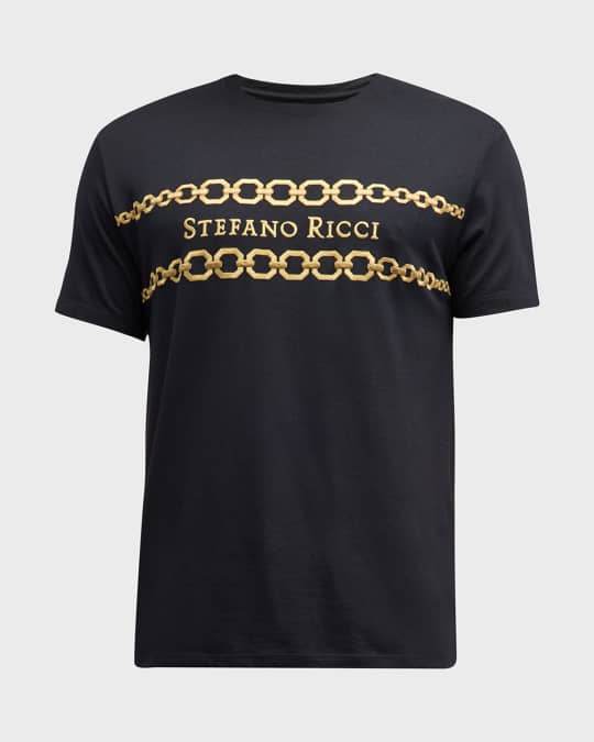 Stefano Ricci Men's Embroidered Chain Logo T-Shirt | Neiman Marcus
