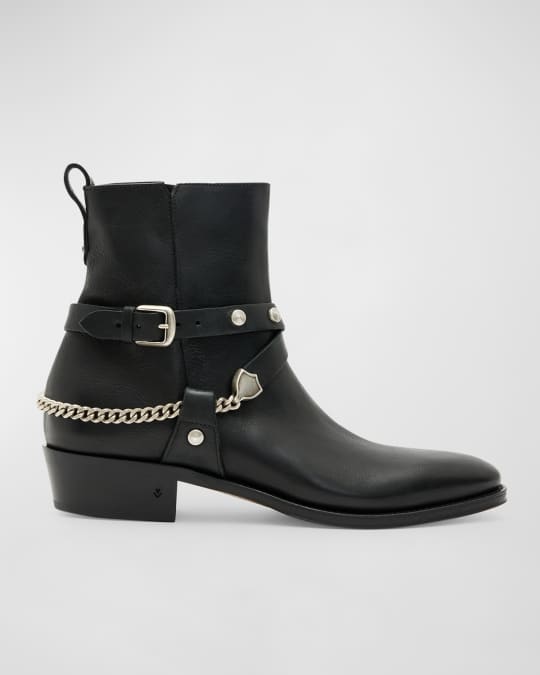 John Varvatos Men's Double Belt Leather Zip Boots | Neiman Marcus