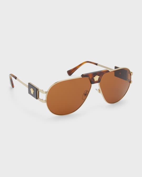 Versace Men's Medusa Steel Aviator Sunglasses | Neiman Marcus