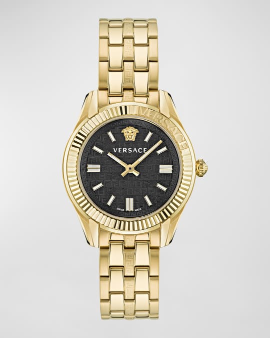 Versace 35mm Greca Time Watch with Bracelet Strap, Yellow Gold/Black ...