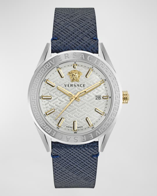 Versace Men's V-Code Two-Tone Leather Strap Watch, 42mm | Neiman Marcus