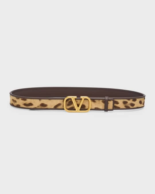 Valentino Garavani Leopard Leather & Hide Belt, 30mm | Neiman Marcus