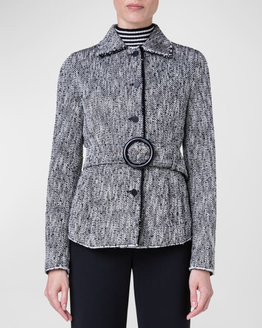 Akris punto Belted Cotton Tweed Short Jacket | Neiman Marcus
