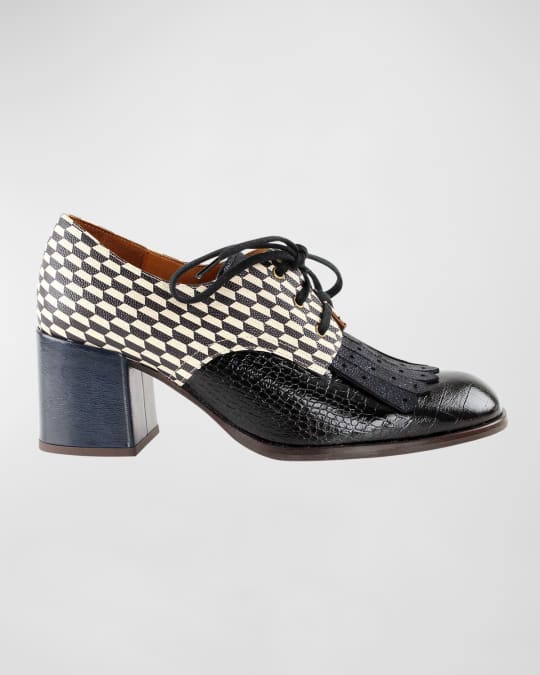 Chie Mihara Gales Colorblock Mixed Leather Heeled Loafers | Neiman Marcus