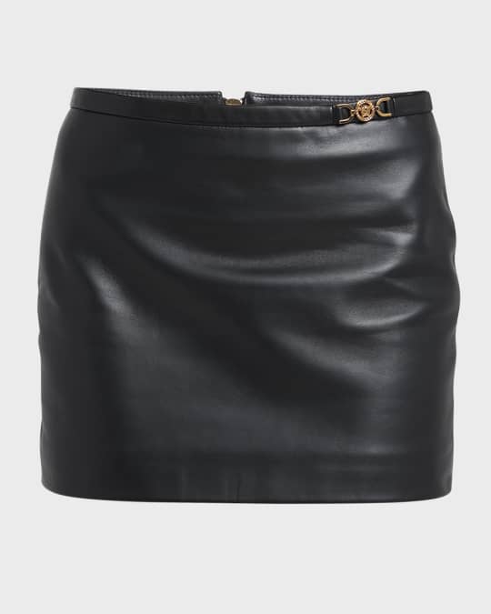 Versace Art Denver Plonge Leather Mini Skirt | Neiman Marcus