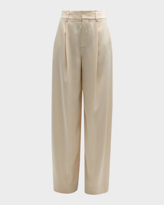 Vince Silk Satin Pleated Wide-Leg Pants | Neiman Marcus