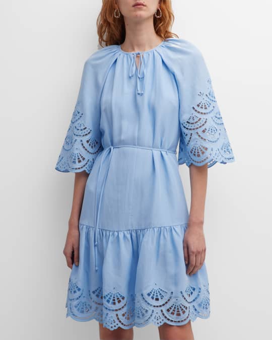 Kobi Halperin Meryl Cutout Raglan-Sleeve Flounce Midi Dress | Neiman Marcus