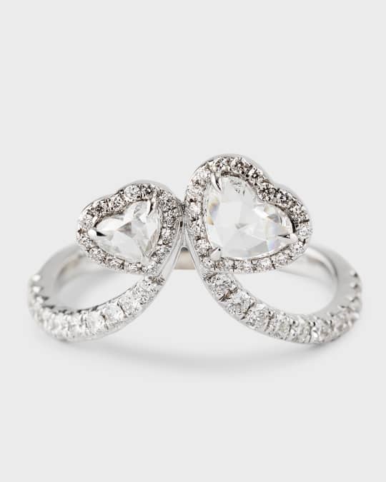 64 Facets 18K White Gold Double Heart Diamond Ring | Neiman Marcus