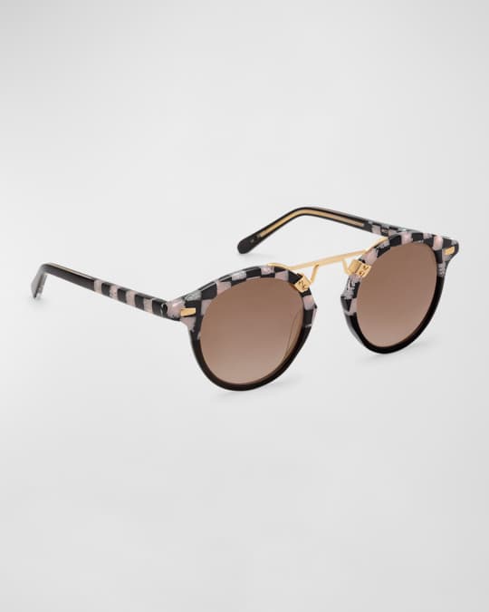 KREWE St. Louis Checkered Acetate Aviator Sunglasses | Neiman Marcus