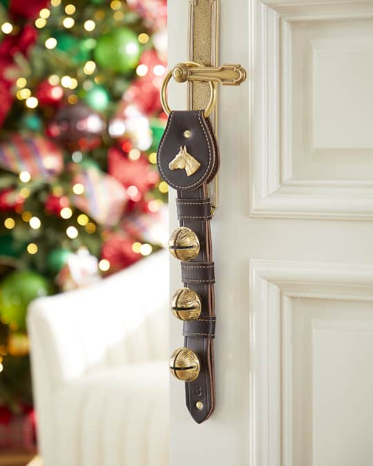 Belsnickel Brass Horse Head & Christmas Bells Leather Strap | Neiman Marcus