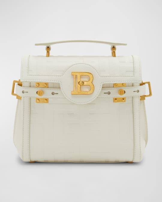 Balmain BBuzz 23 Top-Handle Bag in Monogram Grained Leather | Neiman Marcus