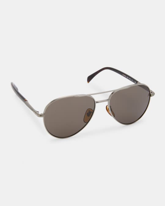 David Beckham Men's Metal Double-Bridge Aviator Sunglasses | Neiman Marcus