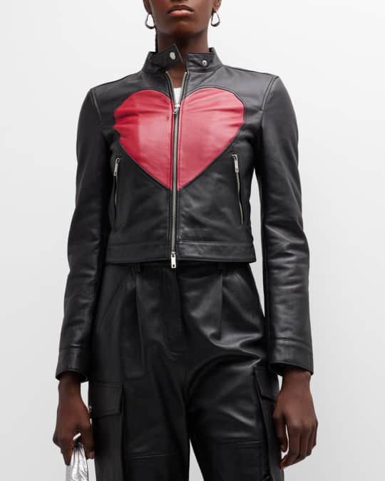 Moschino Jeans Heart Leather Jacket | Neiman Marcus