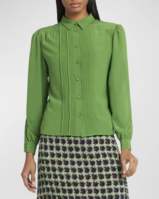 Etro Long Sleeve Silk Pleated Blouse | Neiman Marcus