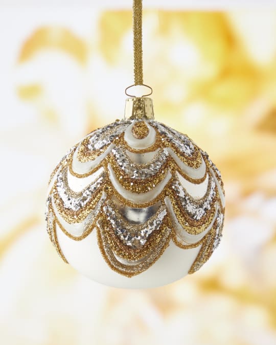 Neiman Marcus White & Gold Shiny Glitter Christmas Ornament | Neiman Marcus