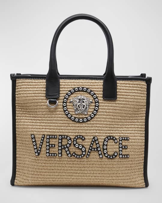 Versace La Medusa Small Studded Woven Tote Bag | Neiman Marcus