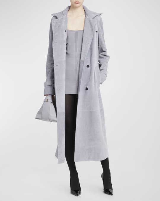 Ferragamo Suede Leather Belted Trench Coat | Neiman Marcus