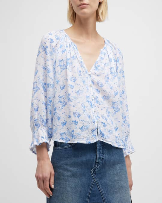Rails Mariah Button-Front Linen-Blend Blouse | Neiman Marcus