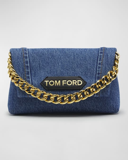 TOM FORD Label Mini Bag in Denim with Chain | Neiman Marcus