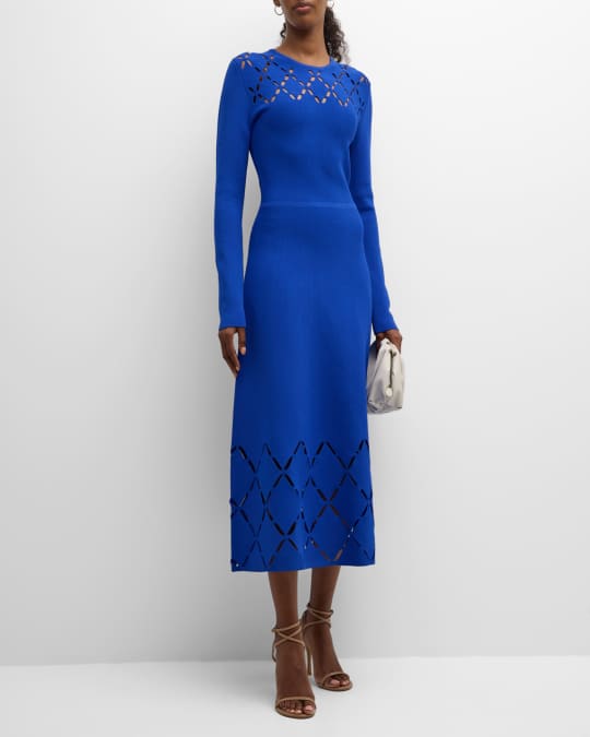 Lela Rose Pointelle Knit Long-Sleeve Midi Dress | Neiman Marcus
