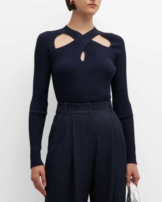 Emporio Armani Ribbed Cutout Crossover Top | Neiman Marcus