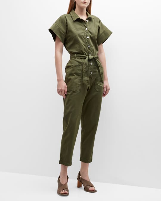 Veronica Beard Eakin Button-Front Cropped Jumpsuit | Neiman Marcus