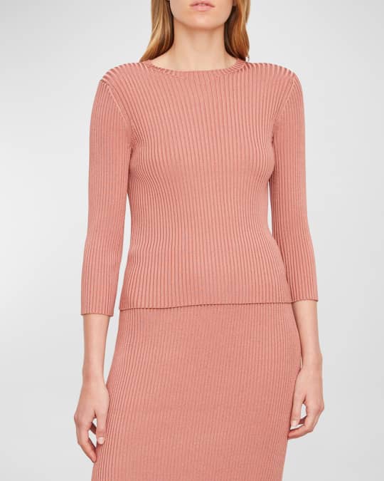Vince Ribbed 3/4-Sleeve Boat-Neck Top | Neiman Marcus
