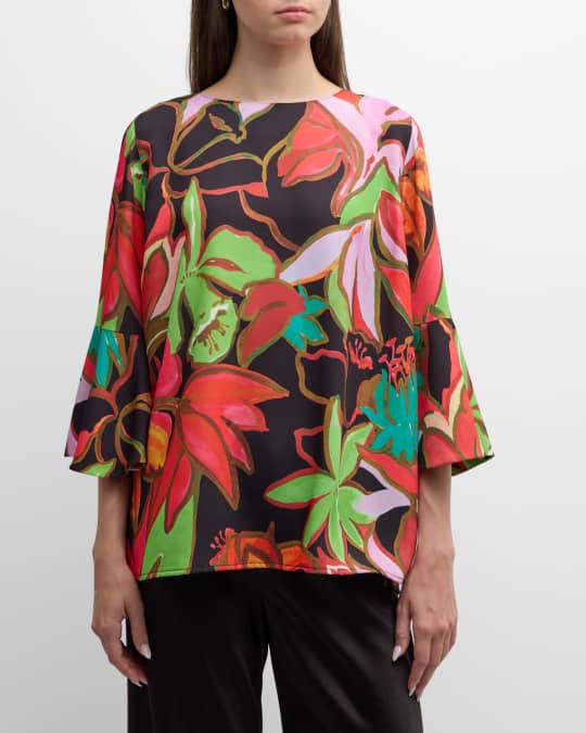 Caroline Rose Bella Tropical Moonlight Bell-Sleeve Tunic | Neiman Marcus