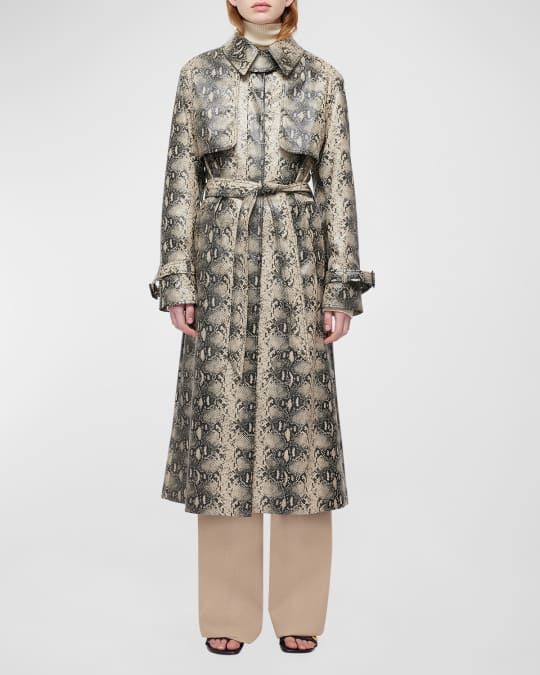 SIMKHAI Loretta Snake-Print Vegan Leather Trench Coat | Neiman Marcus