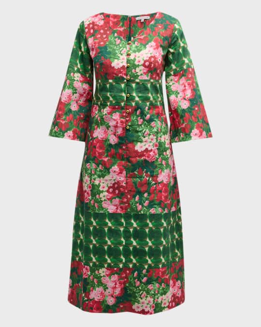 Frances Valentine Shimmy A-Line Floral-Print Cotton Midi Dress | Neiman ...