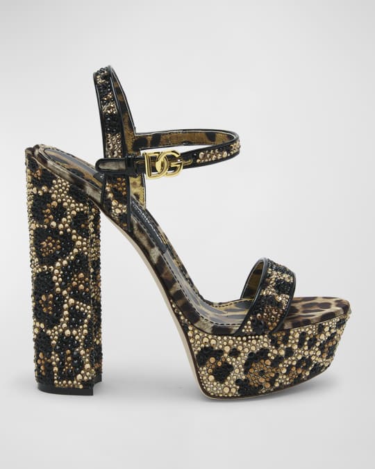 Dolce&Gabbana Keira Beaded Leopard Platform Sandals | Neiman Marcus