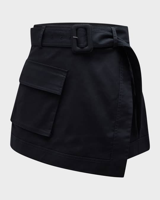 SIMKHAI Lizette Belted Stretch Cotton Utility Skorts | Neiman Marcus