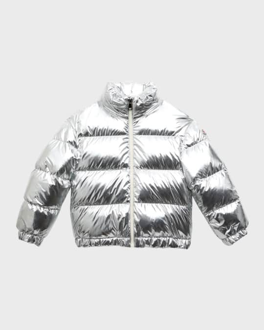 Moncler Girl's Meuse Silver Metallic Down Jacket, Size 8-14 | Neiman Marcus