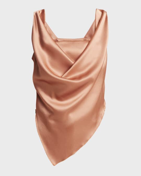 Nanushka Petra Satin Cowl-Neck Handkerchief Top | Neiman Marcus