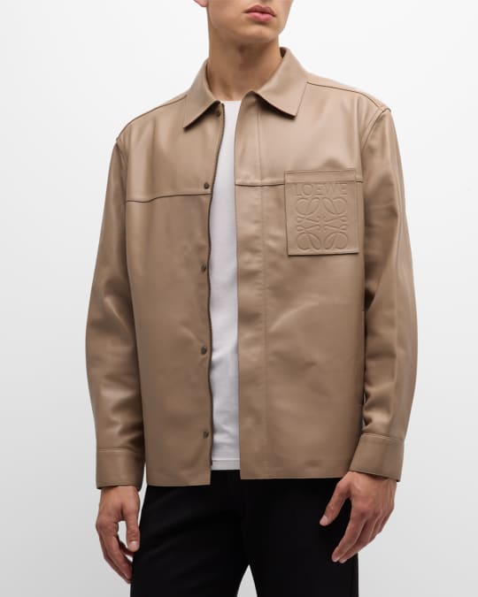 Loewe Men's Leather Debossed Anagram Overshirt | Neiman Marcus