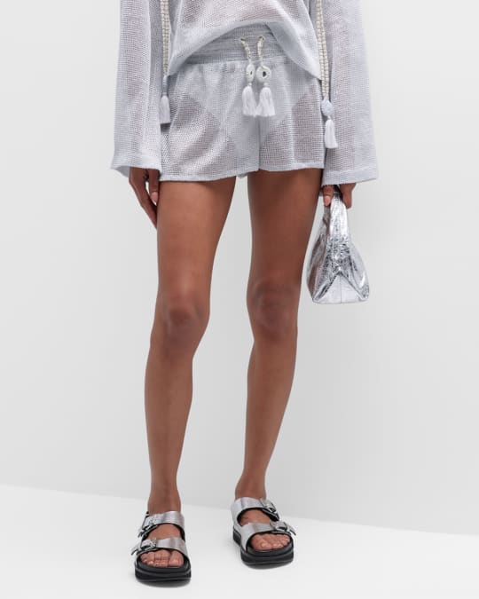 Ramy Brook Matrix Cotton Drawstring Tassel Shorts | Neiman Marcus