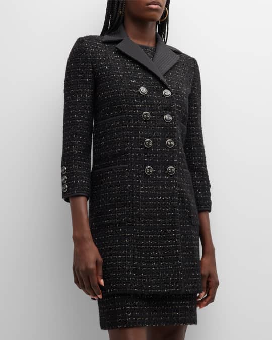 St. John Metallic Bouclette Tweed 3/4-Sleeve Double-Breasted Jacket ...