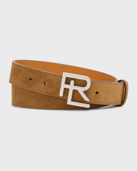Ralph Lauren Purple Label Men's RL-Buckle Suede Belt | Neiman Marcus