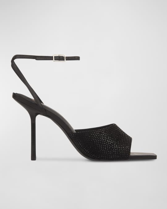 Black Suede Studio Crystal Ankle-Strap Stiletto Sandals | Neiman Marcus