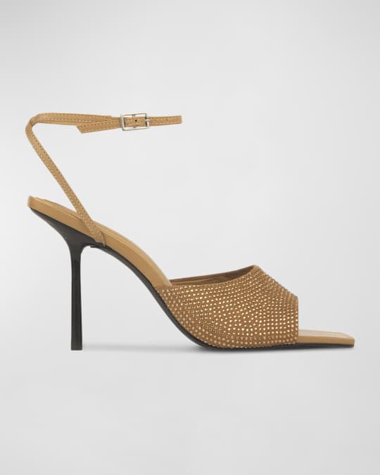 Black Suede Studio Crystal Ankle-Strap Stiletto Sandals | Neiman Marcus