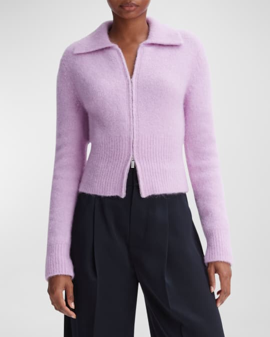 Vince Fuzzy Wool-Knit Zip-Front Cardigan | Neiman Marcus