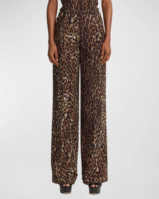 Ralph Lauren Collection Daria Wide-Leg Leopard Print Pants with Belted ...