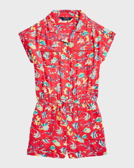 Ralph Lauren Childrenswear Girl's Tropical-Print Romper, Size 7-14 ...