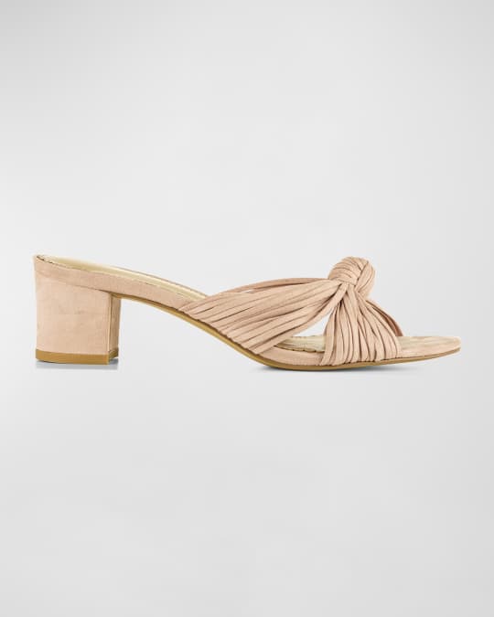 Allegra James Sophie Knotted Block-Heel Mules | Neiman Marcus