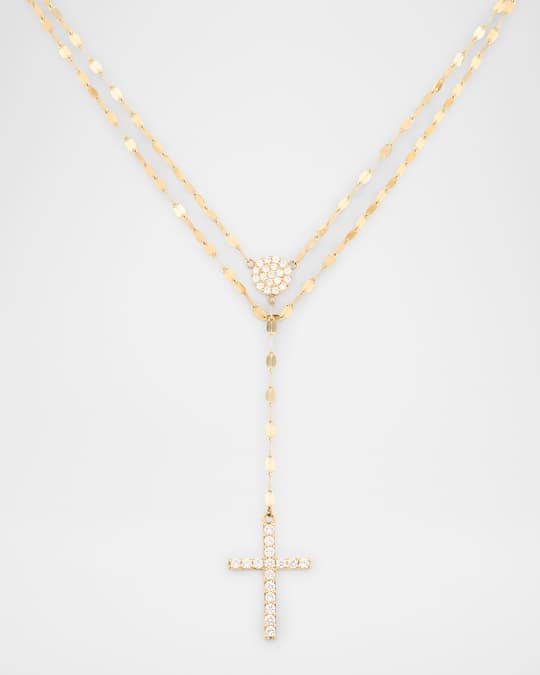 LANA 14K Gold Diamond Cross Double Strand Lariat Necklace | Neiman Marcus