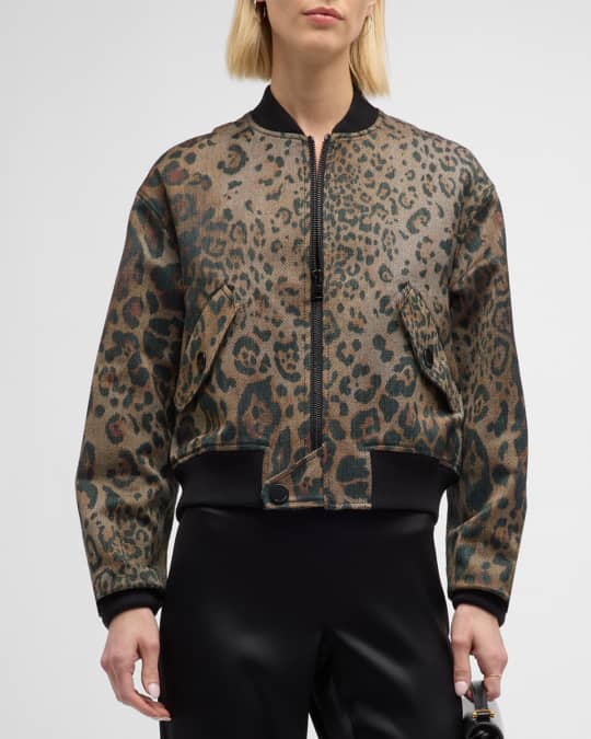 St. John Leopard Twill Bomber Jacket | Neiman Marcus