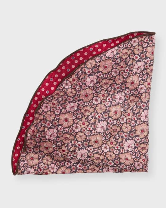 Edward Armah Men's Floral/Polka Dot Reversible Silk Pocket Circle ...