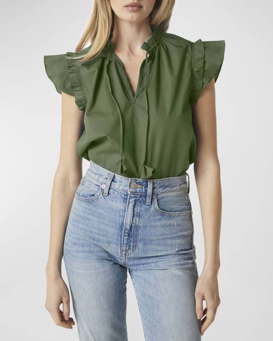 MISA Los Angeles Basia Split-Neck Ruffled Chiffon Top | Neiman Marcus